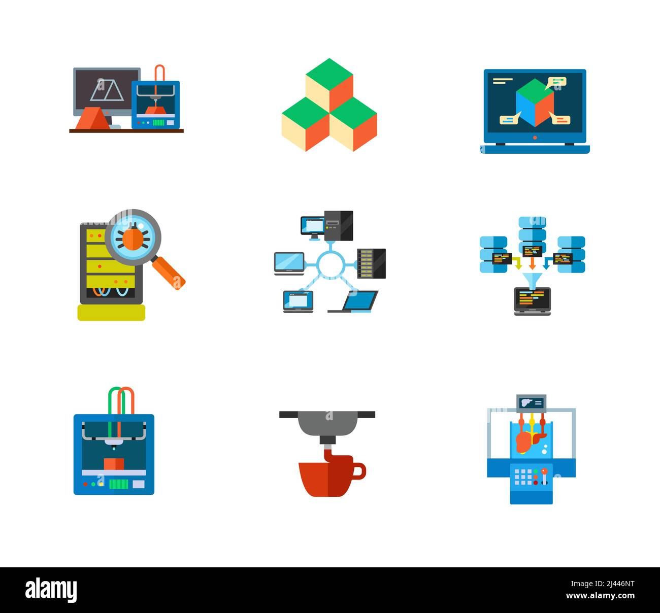3d-printing and data center icon set. 3d printing concept Three ...