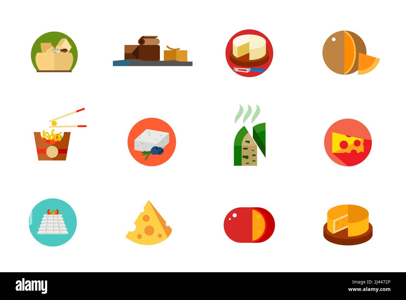 Cheese food icon set. Parmesan Brunost Camembert Mimolette Chinese ...