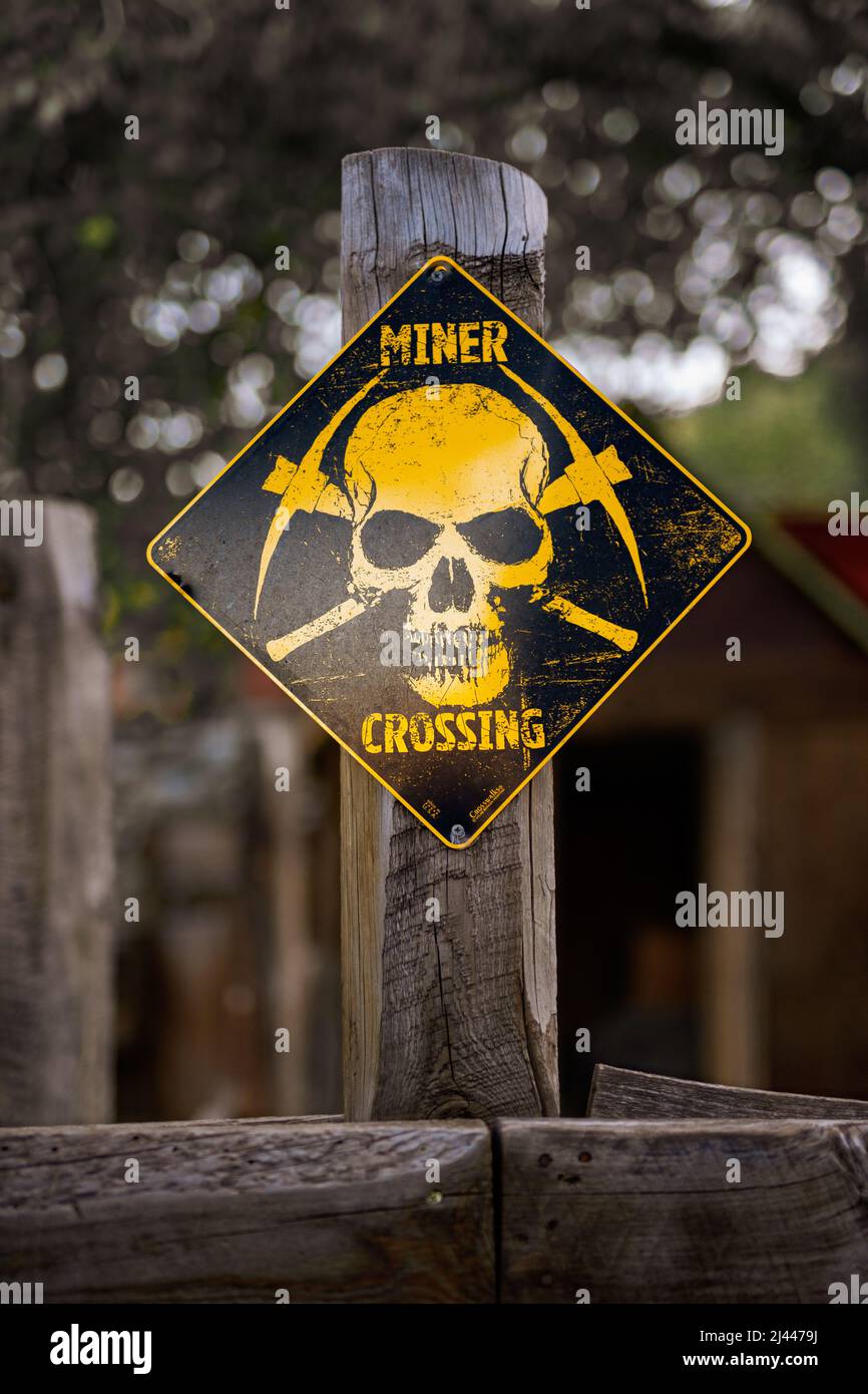 Miner Crossing Warning Sign Stock Photo - Alamy