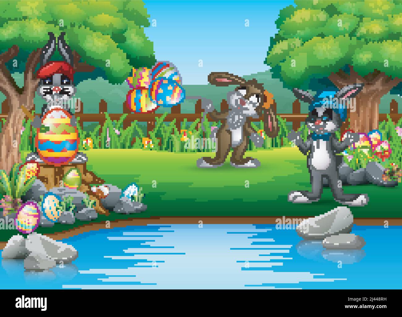 Cartoon easter rabbit playing in the park Stock Vector Image & Art - Alamy