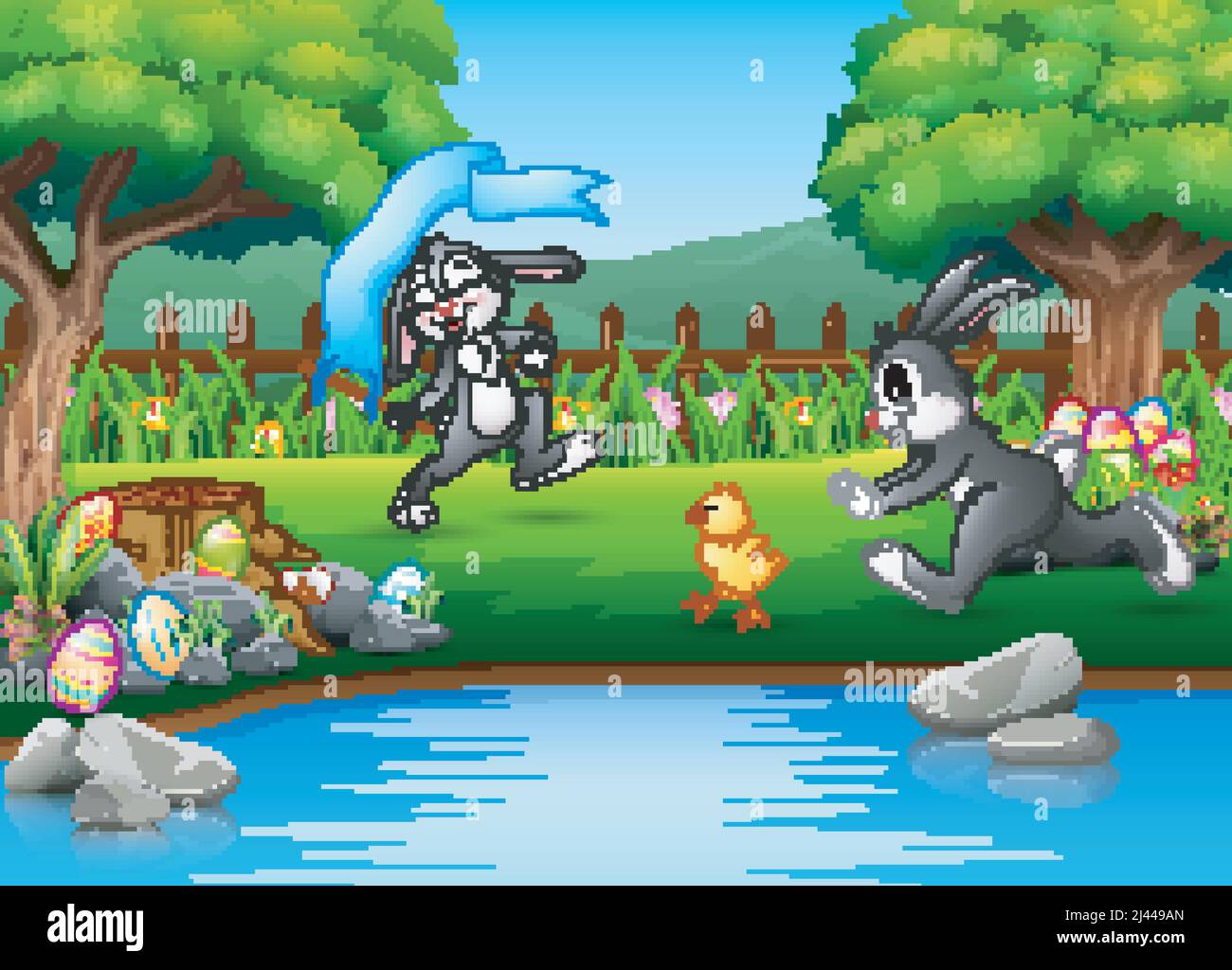 Cartoon rabbit running and playing on the nature Stock Vector Image ...