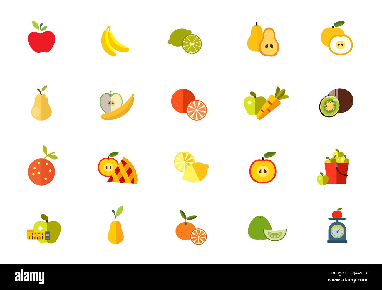 Sweet fruits icon set. Apple Banana Lime Cut pear Cut fruit Pear ...
