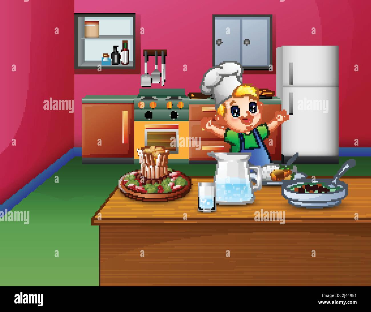 Boy preparing breakfast Stock Vector Images - Alamy