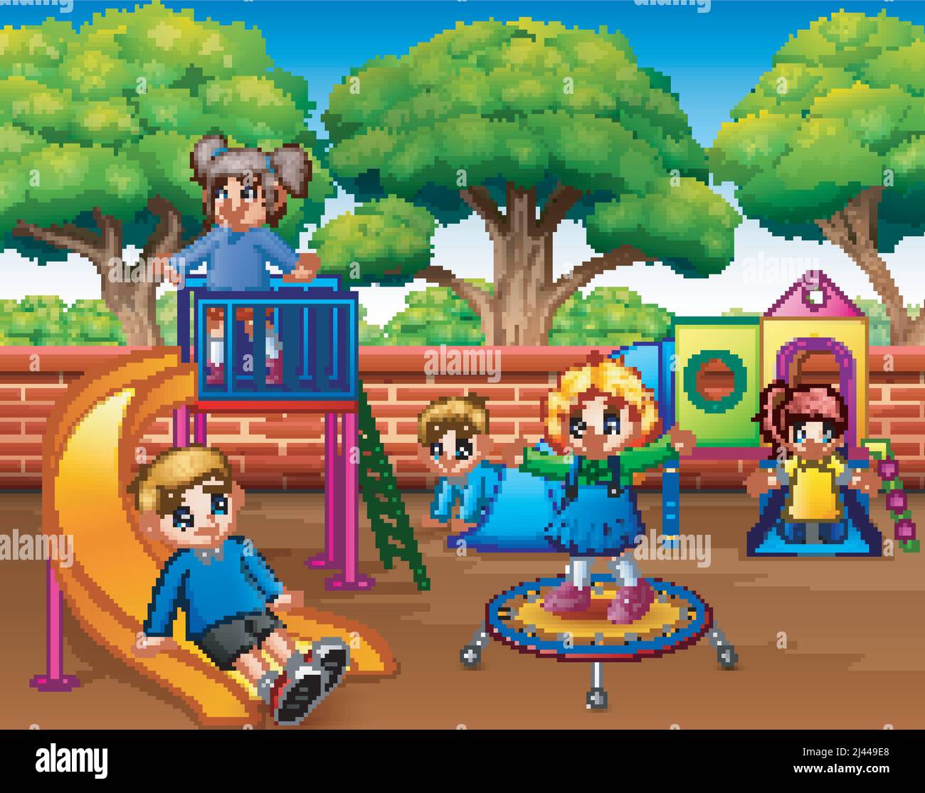 Happy children playing in the playground at daytime Stock Vector Image ...
