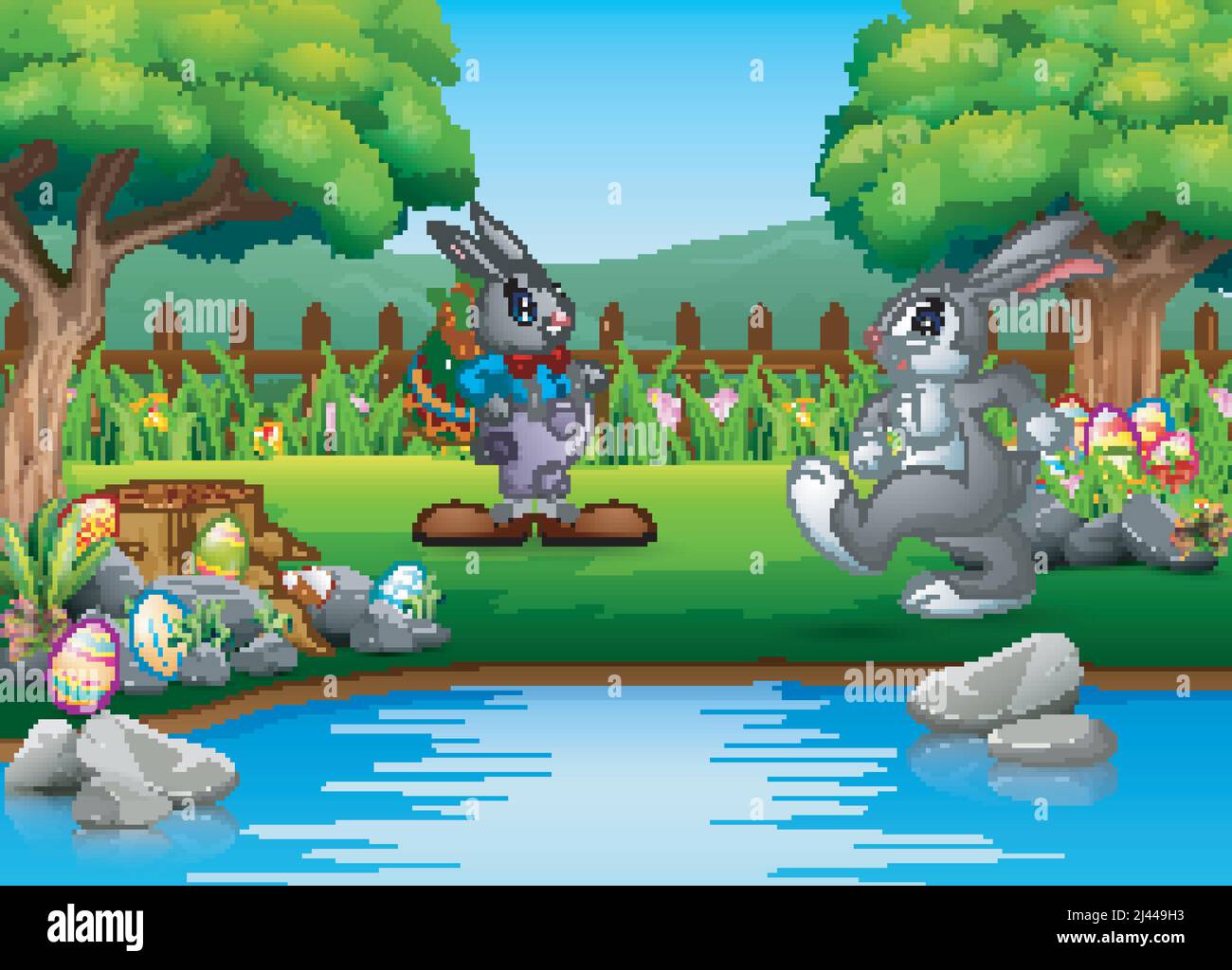 Pond park summer nobody Stock Vector Images - Alamy