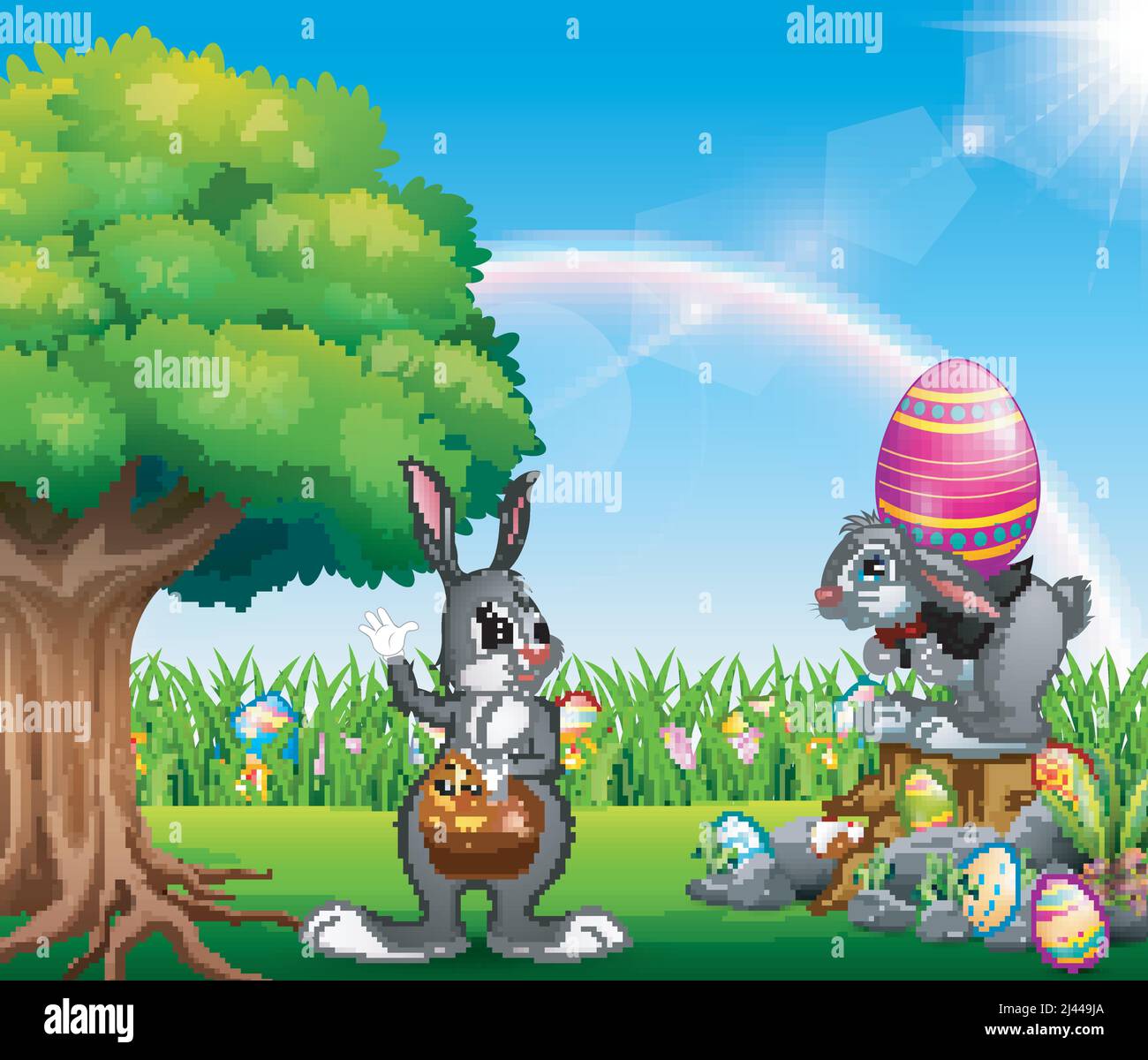 Happy easter bunnies on the nature park Stock Vector Image & Art - Alamy
