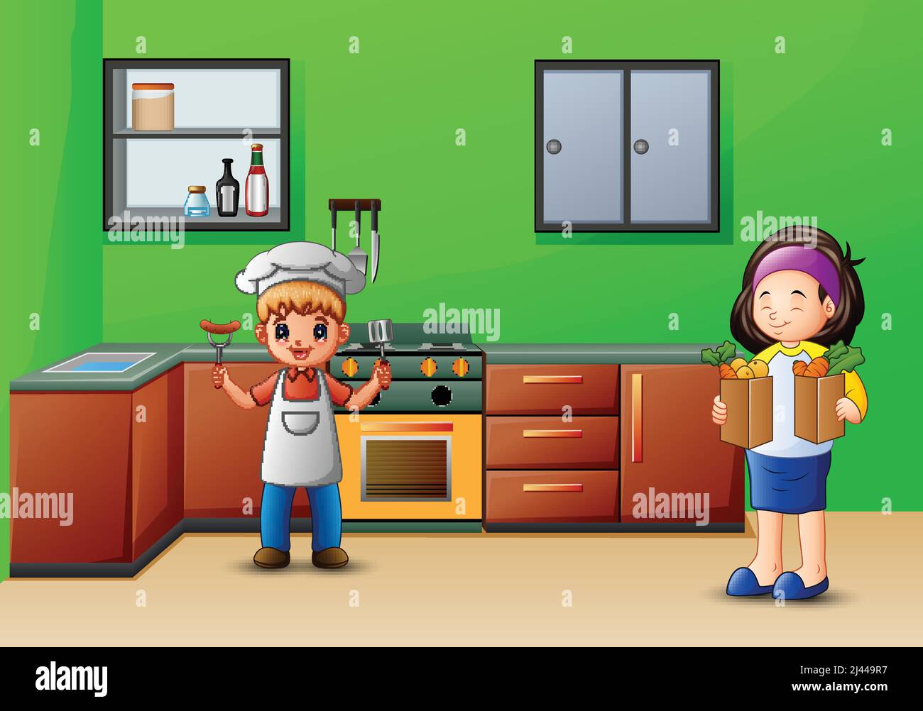 Happy cooking with sister and brother Stock Vector Image & Art - Alamy