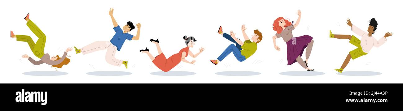 Diverse people fall, fly down. Vector flat illustration of characters ...