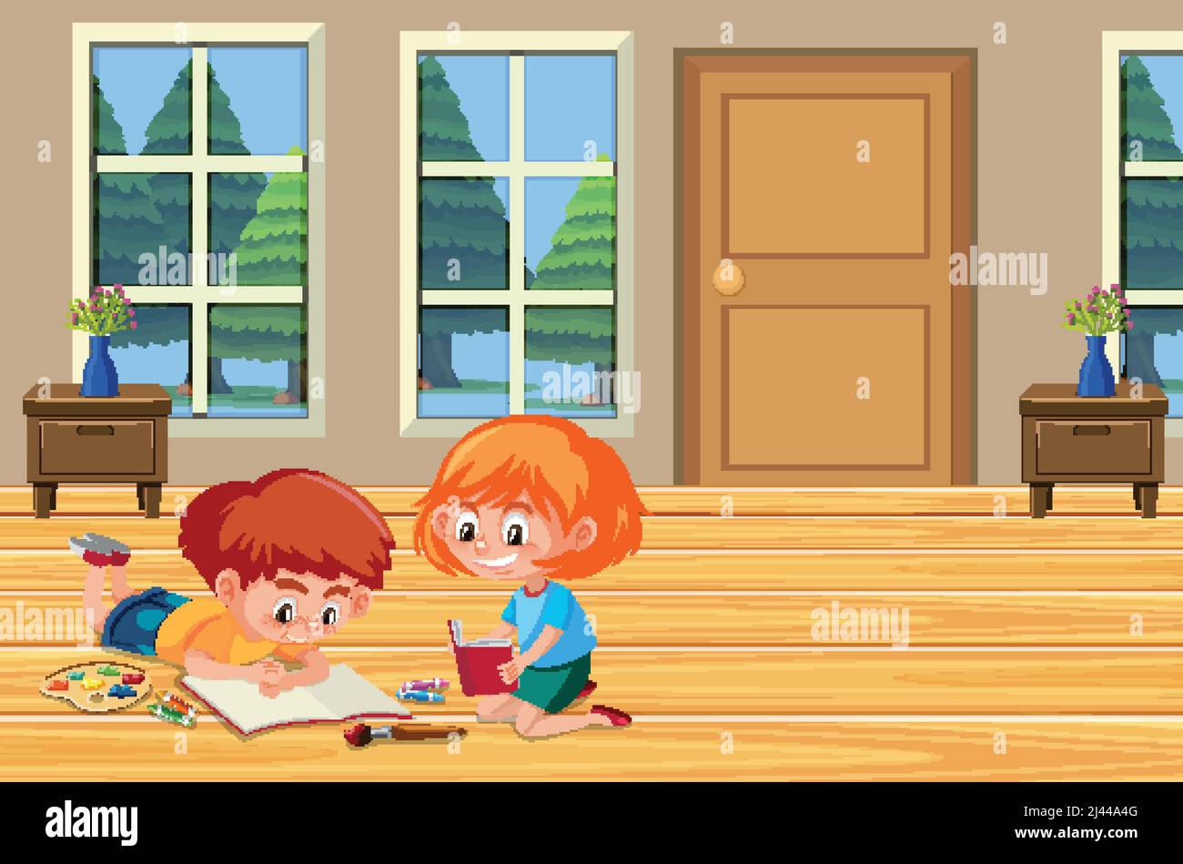 Children doing homework at home illustration Stock Vector Image & Art ...