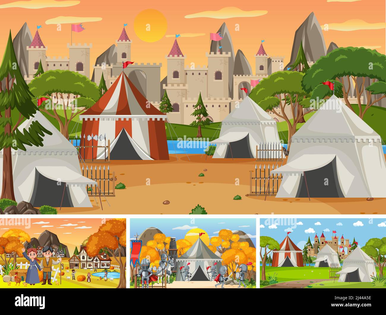 Set of different scene medieval illustration Stock Vector Image & Art ...