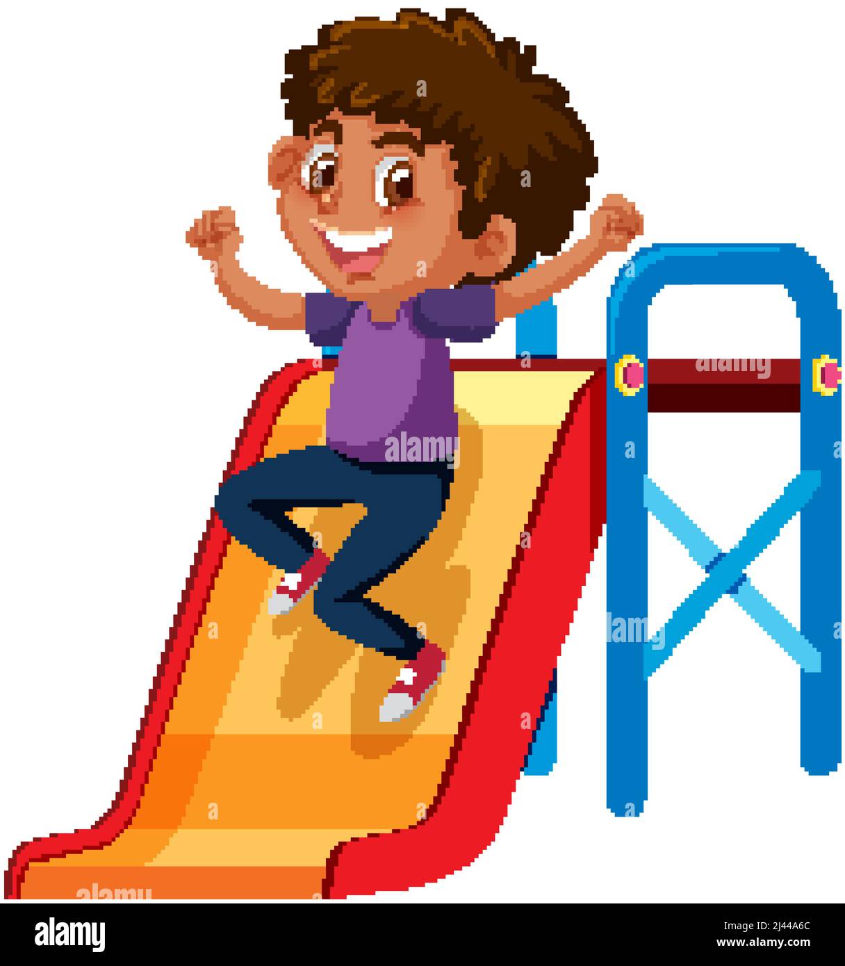 Happy boy with slide playground in cartoon style illustration Stock ...
