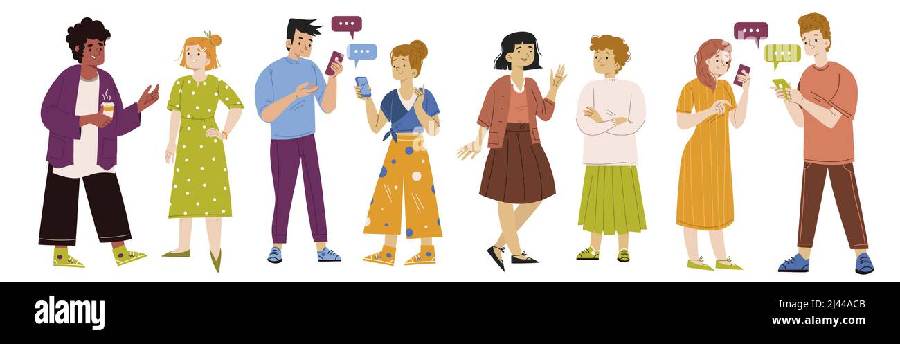 People talk, group of characters speak and communicate with speech ...