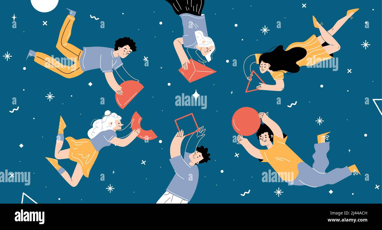 Team collaboration concept. People work together set up abstract shapes ...