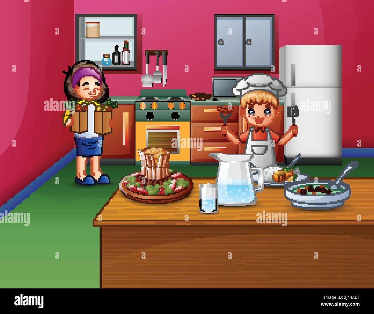 Happy cooking with sister and brother Stock Vector Image & Art - Alamy