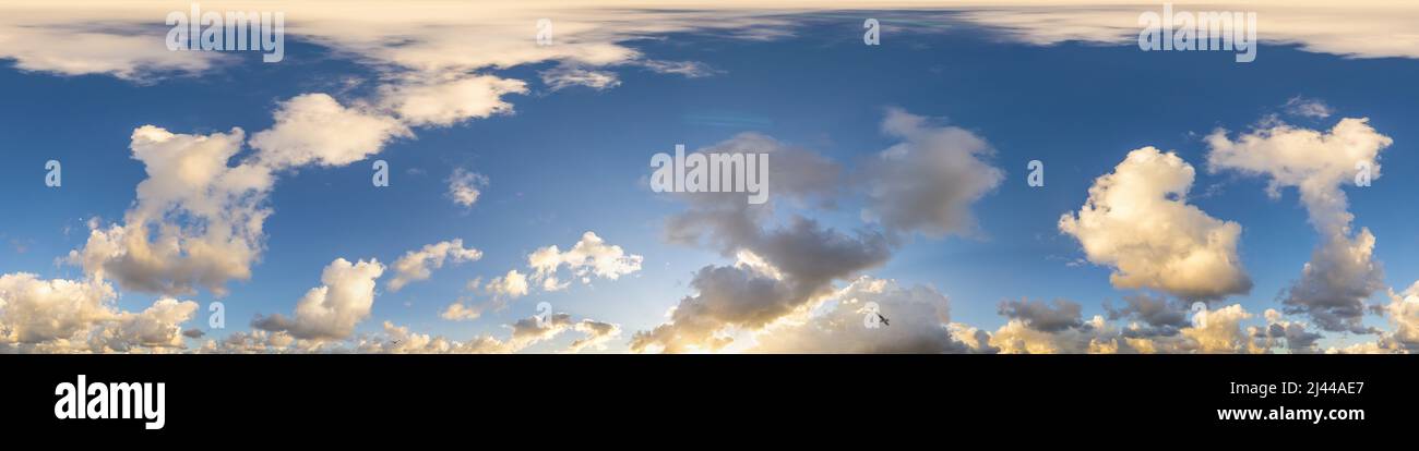 Dark blue sunset sky panorama with Cumulus clouds. Seamless hdr pano in ...