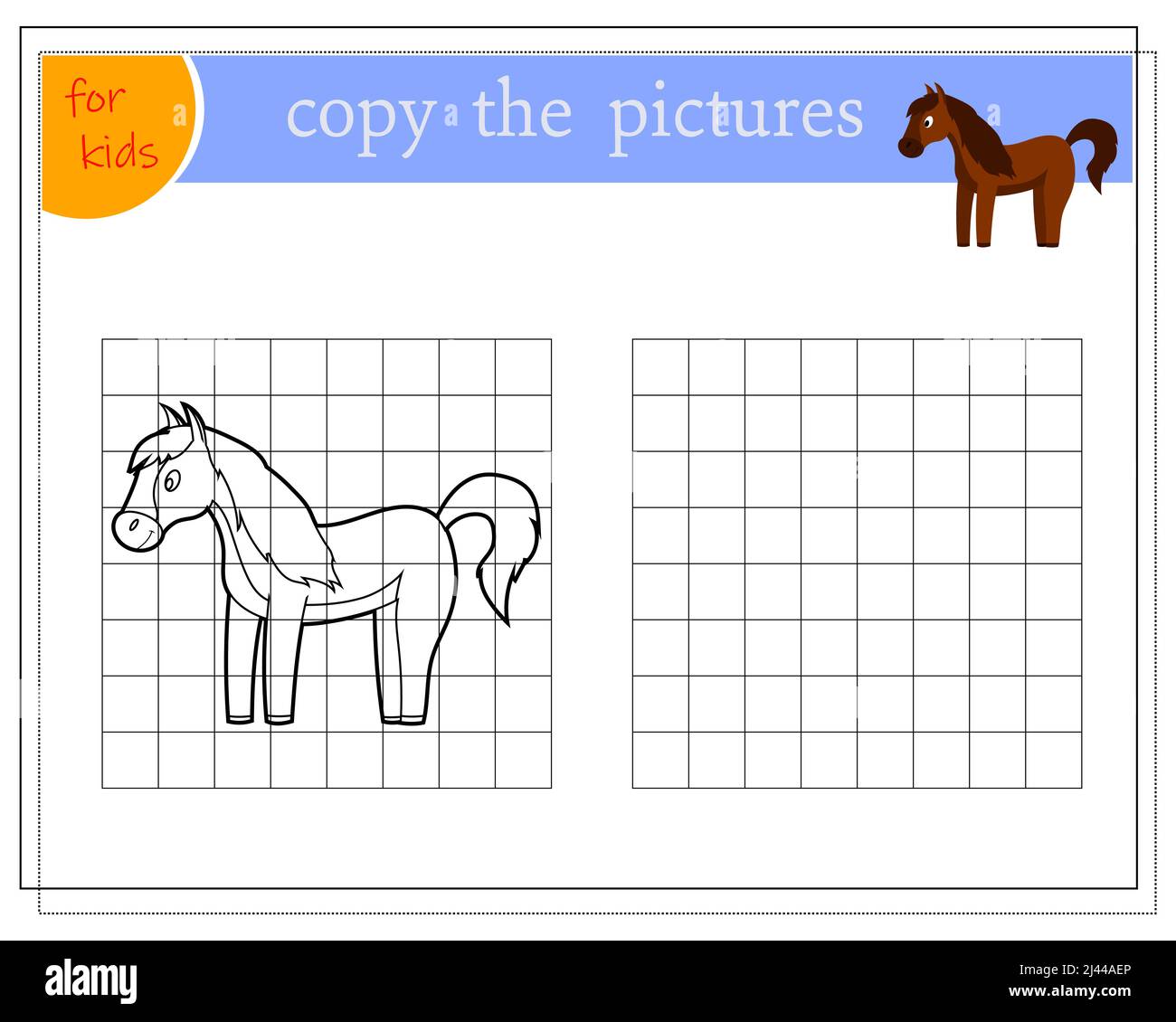 Copy the picture, educational games for children, cartoon horse. vector ...