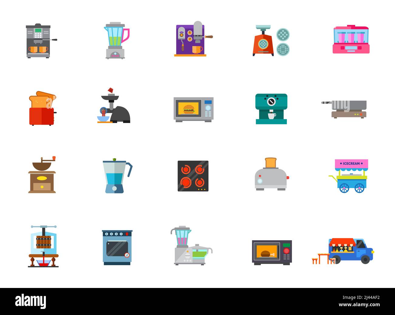 Cooking appliances icon set. Coffee Machine Blender Mincing Machine ...