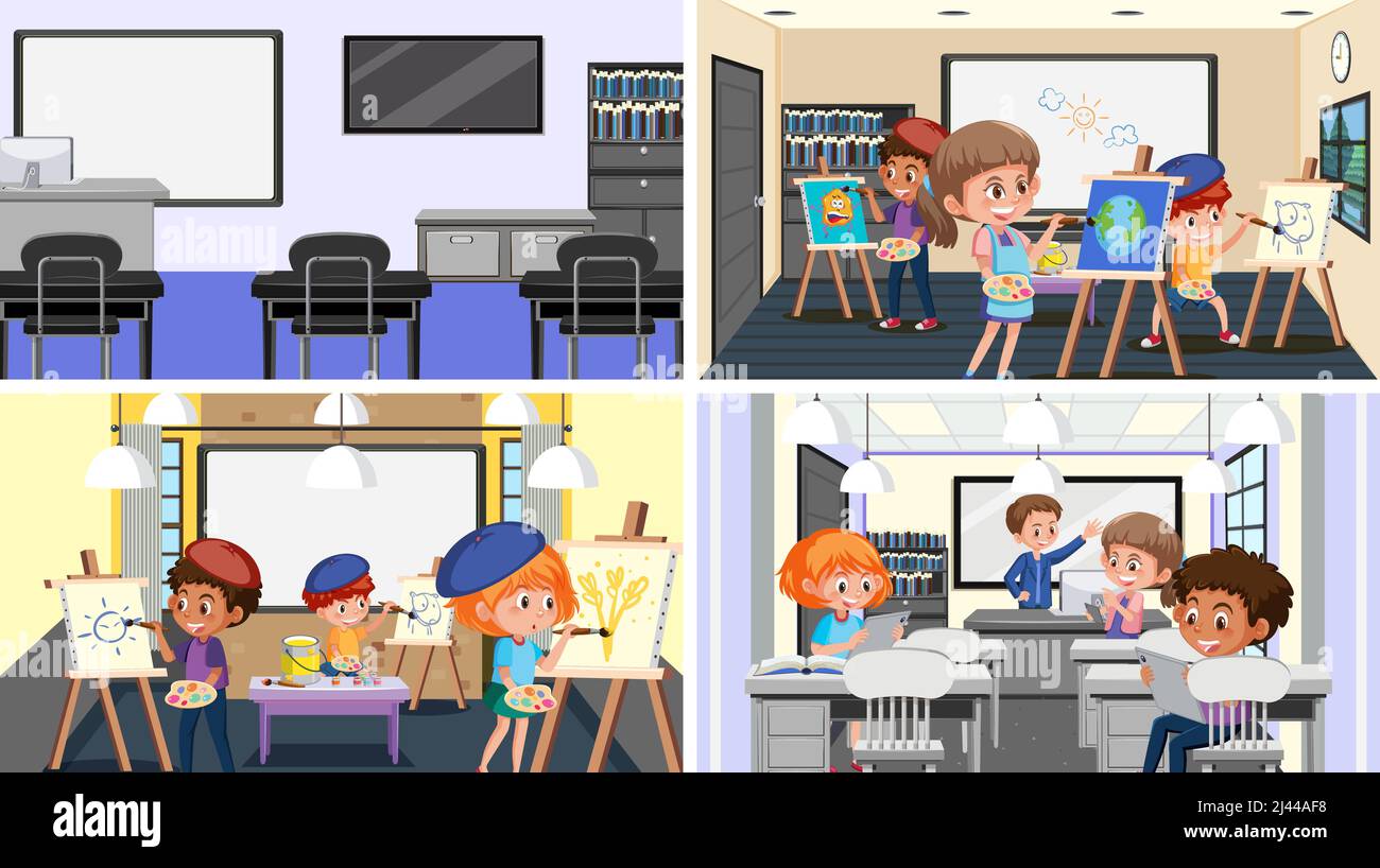Set of student in the classroom scene illustration Stock Vector Image ...