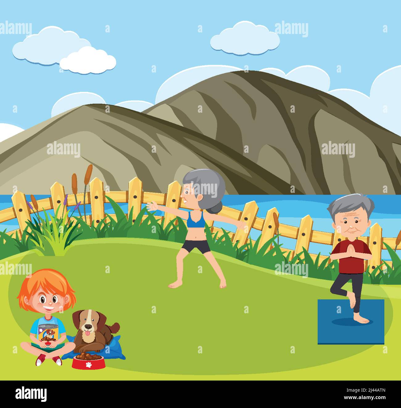 Outdoor park scene with people cartoon character illustration Stock ...