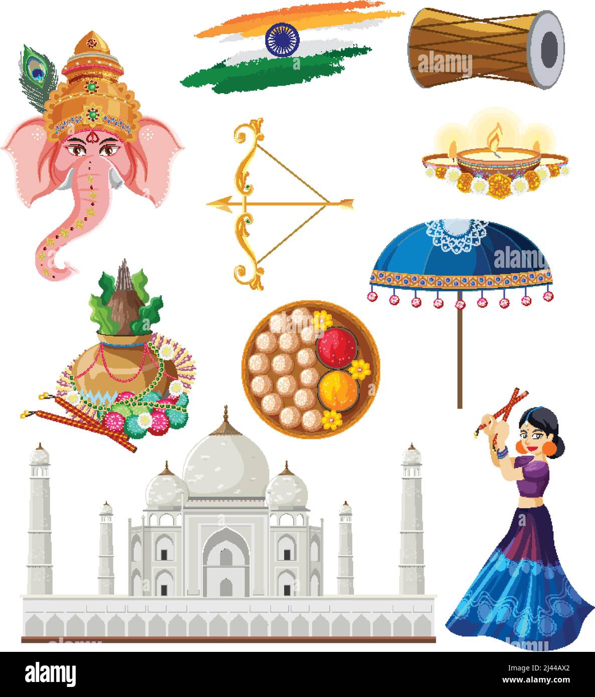 Set of Indian culture objects and symbols illustration Stock Vector ...