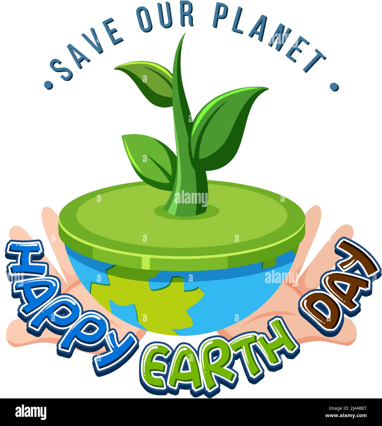Happy Earth Day logo design with growing plant on earth illustration ...