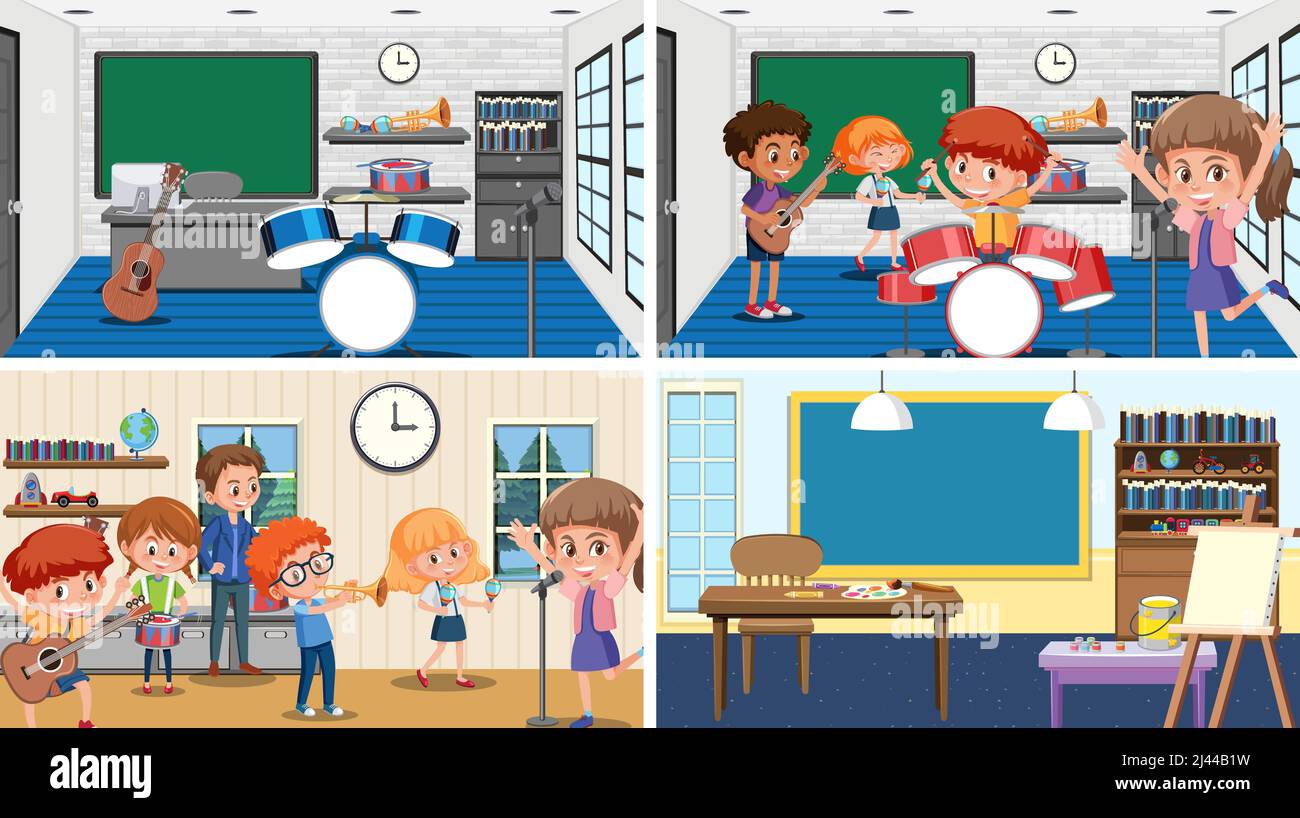 Set of student in the classroom scene illustration Stock Vector Image ...