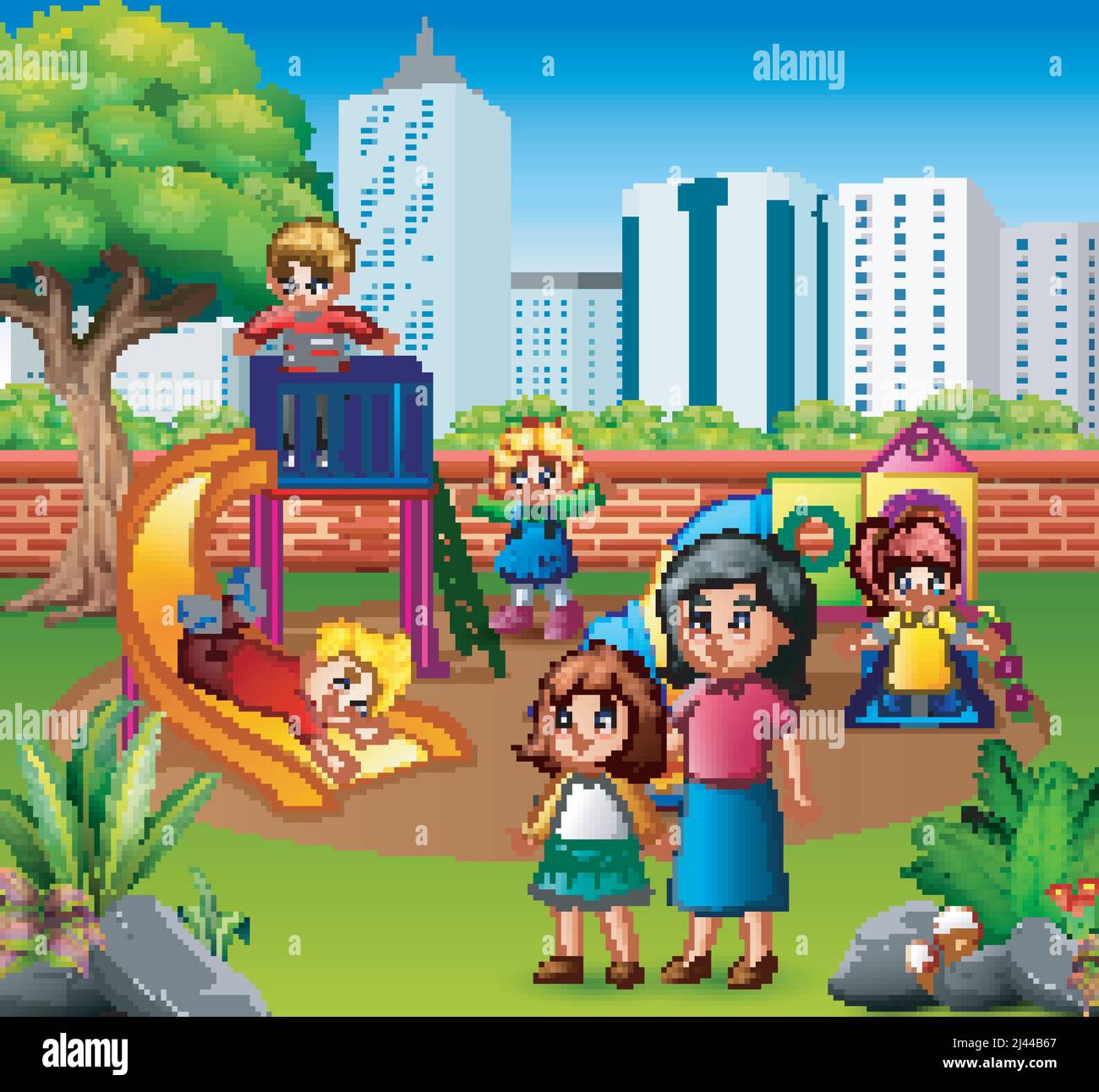 Happy family and children in the playground Stock Vector Image & Art ...