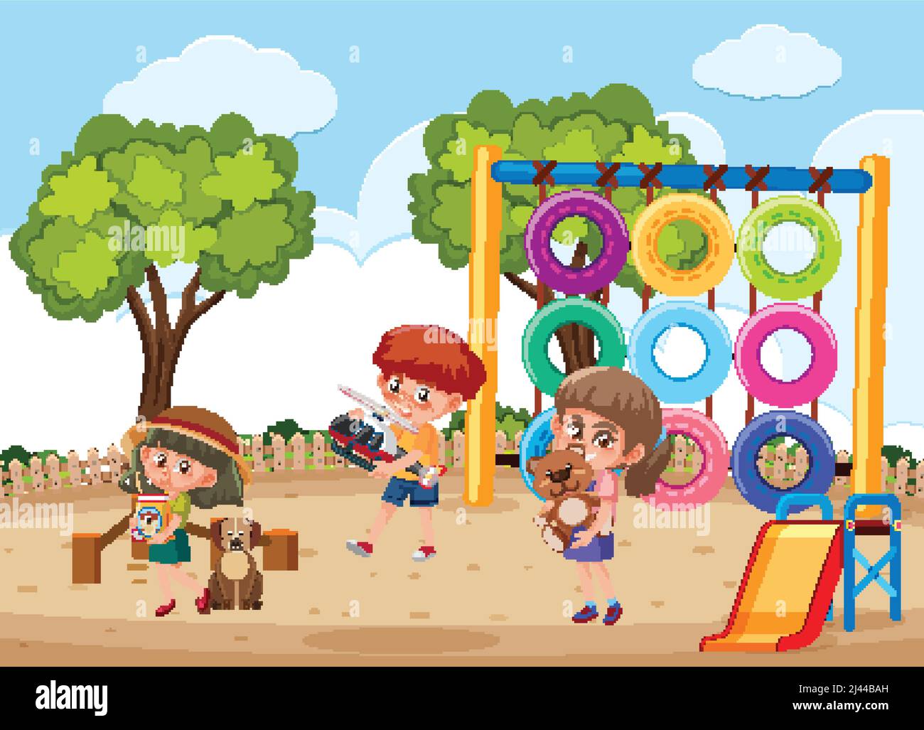 Playground scene with children cartoon illustration Stock Vector Image ...