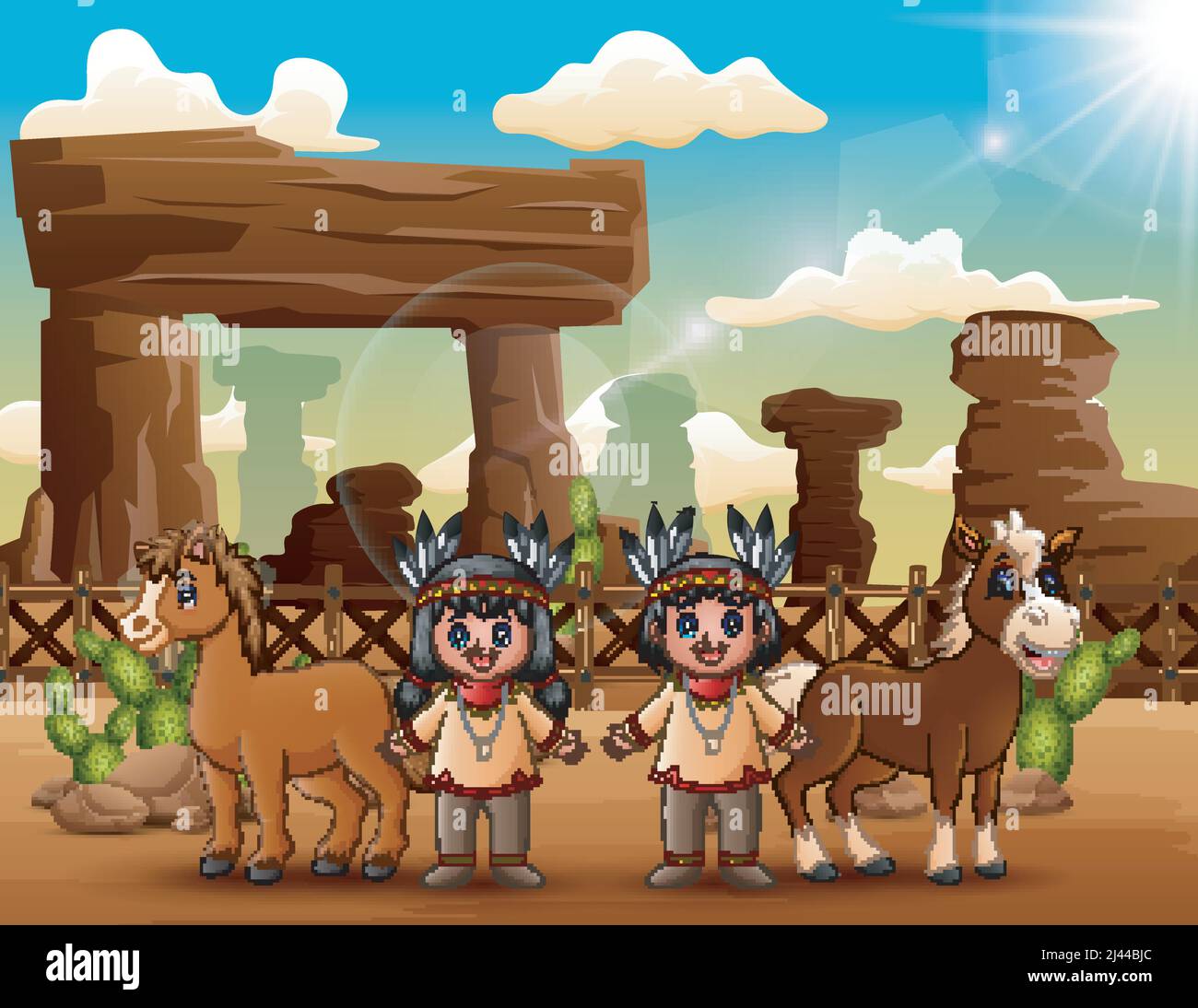 Cartoon indian couple with animal in the desert Stock Vector Image ...