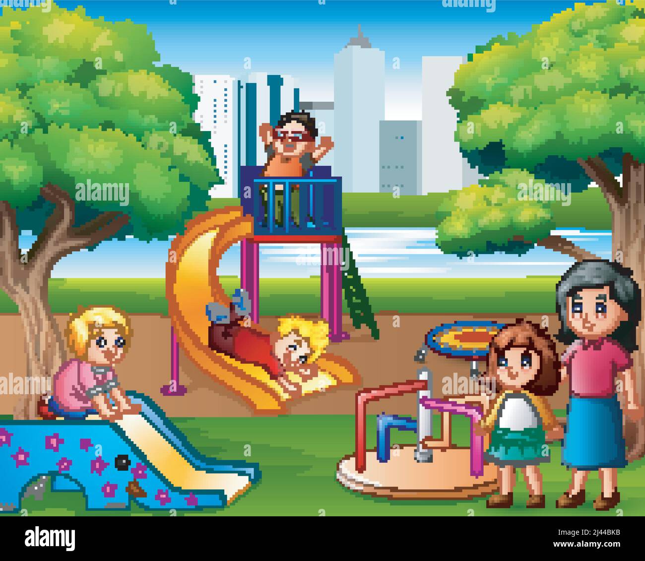 Children having fun with family in the playground Stock Vector Image ...