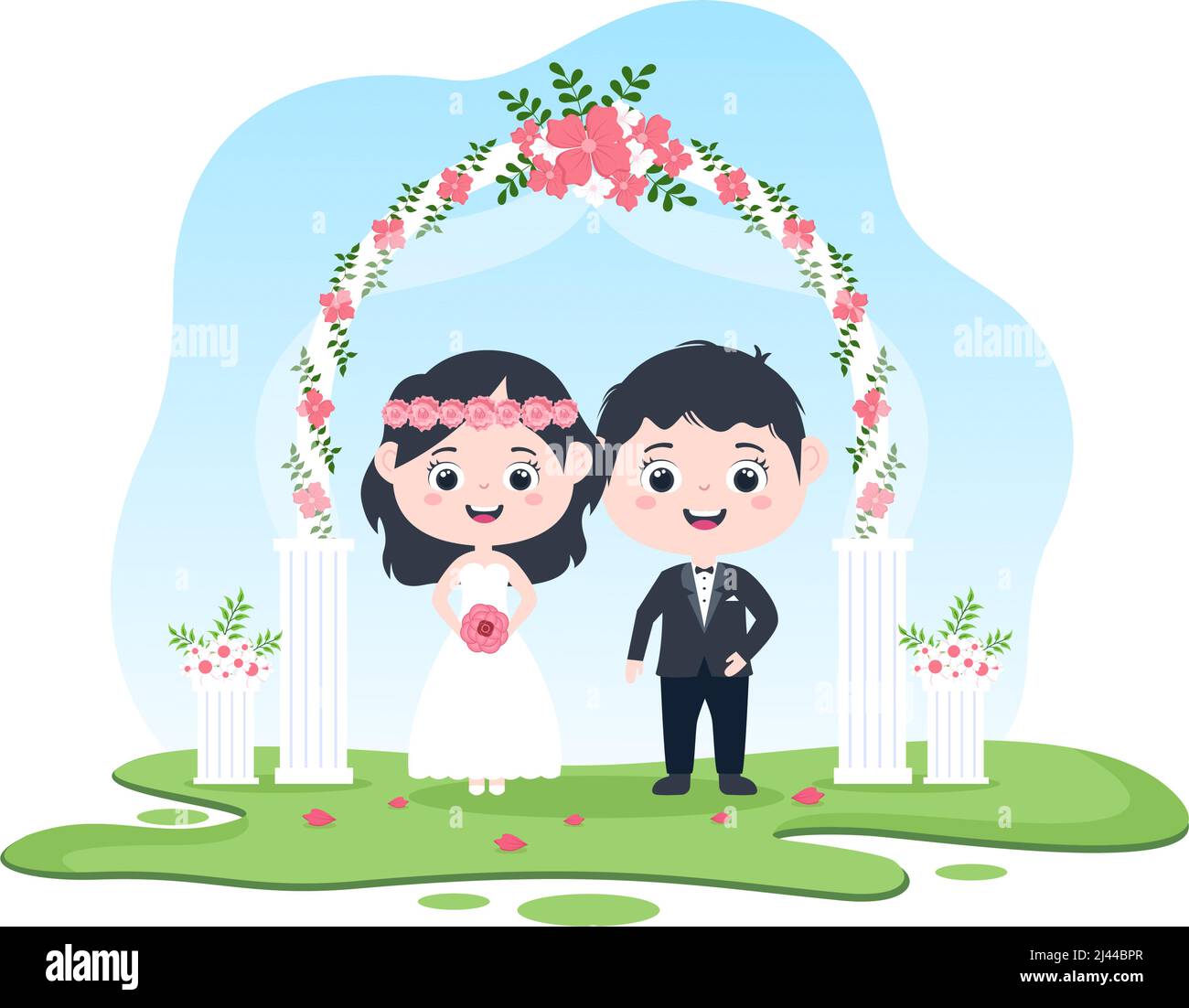 Happy Couple Celebrating Wedding or Married Ceremony with Beautiful ...