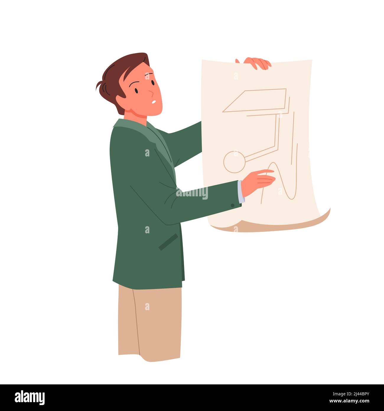 Engineer holding paper document with industry project, employee reading ...