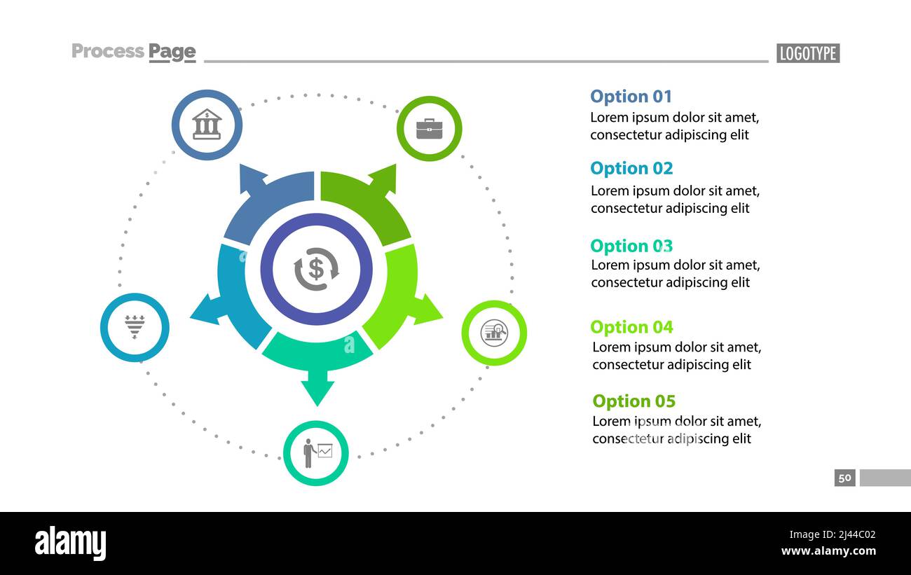 Five option circle chart slide template. Diagram, infographic, chart ...