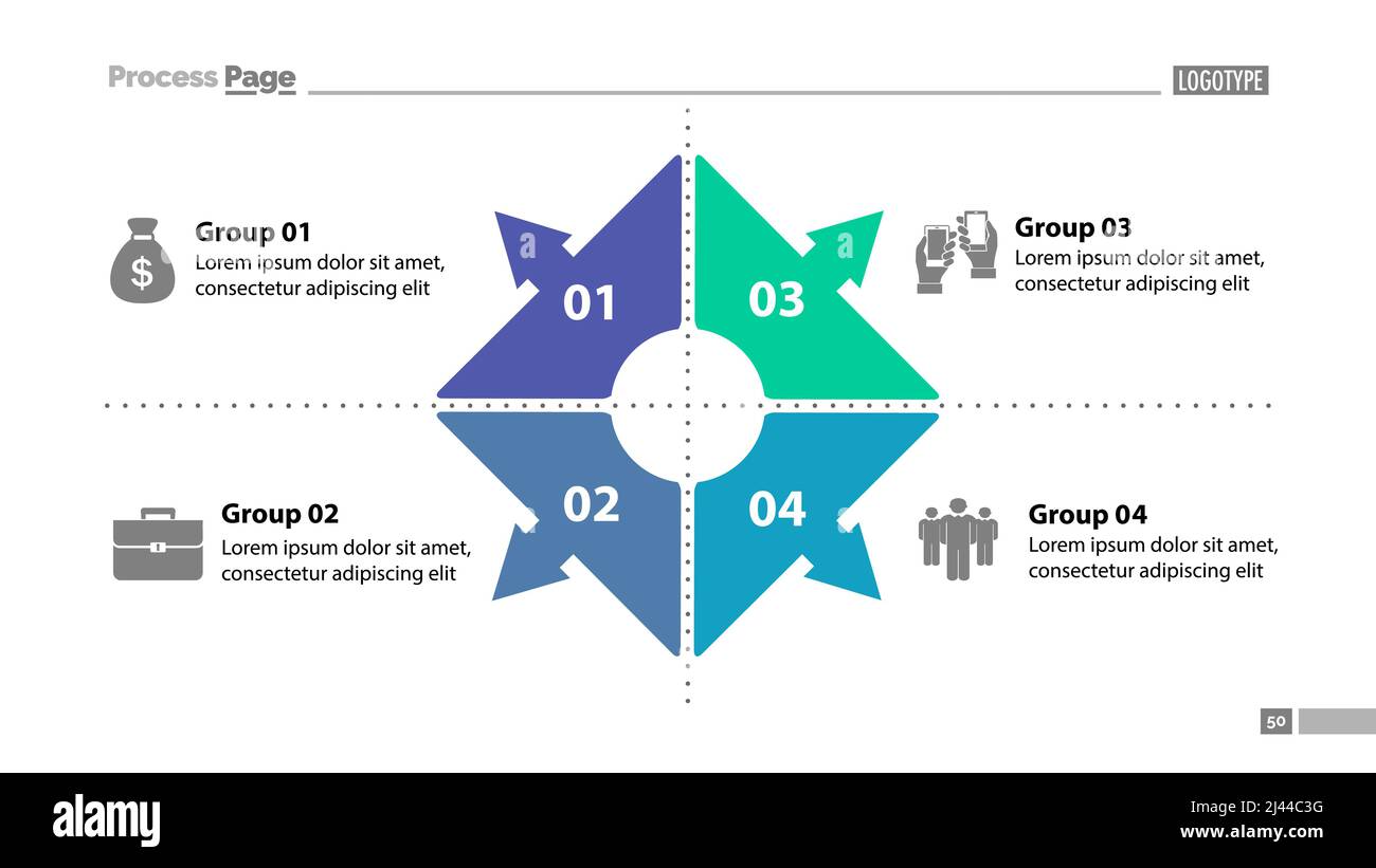 Four group process chart slide template. Element of plan, strategy, chart. Concept for ...