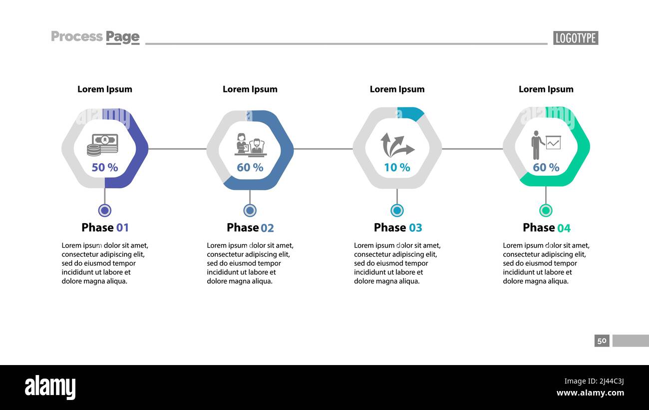 Four phase process chart page template. Element of strategy, plan ...