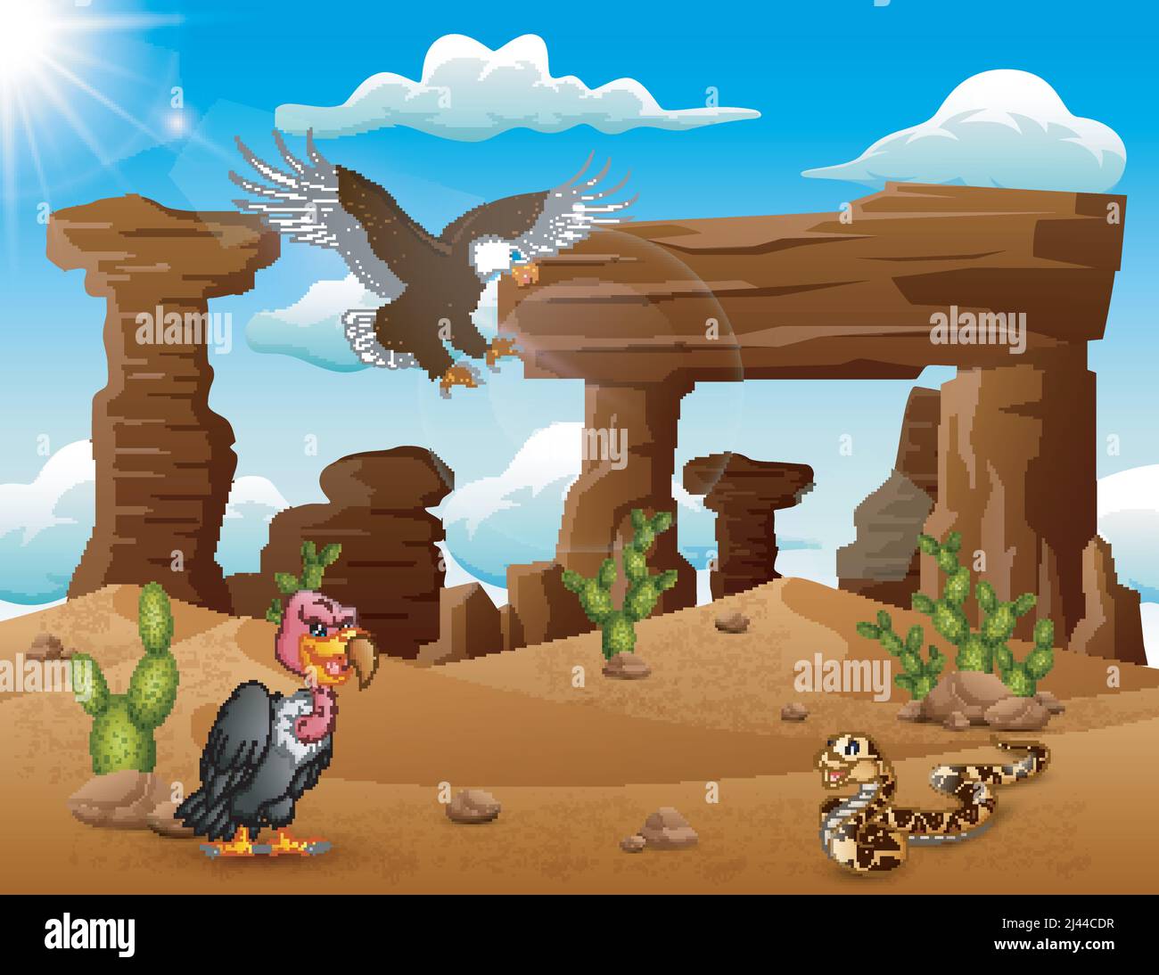 Cartoon eagle bird, turkey and snake living in the desert Stock Vector ...