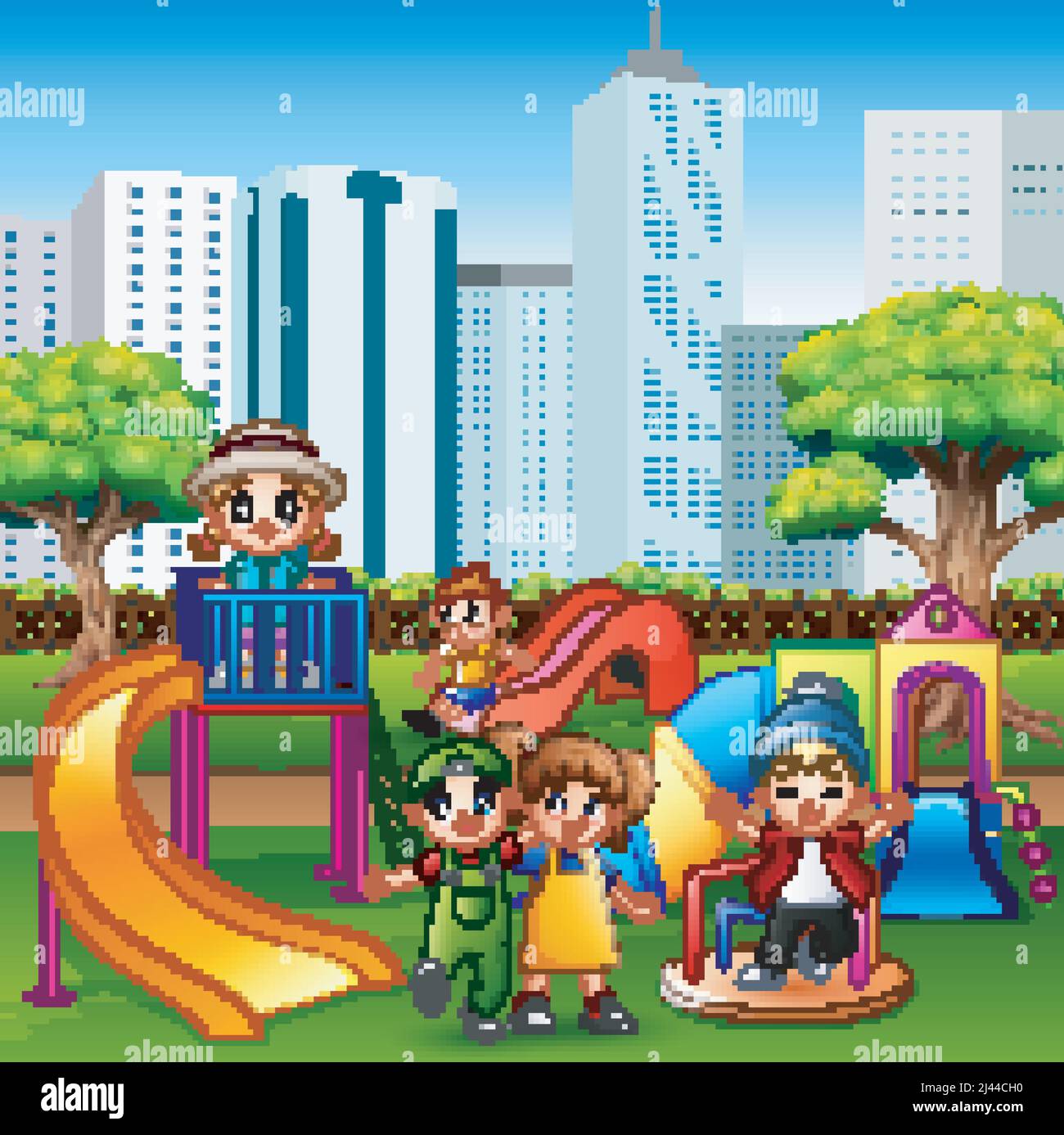 Cartoon kids having fun together on playground Stock Vector Image & Art ...