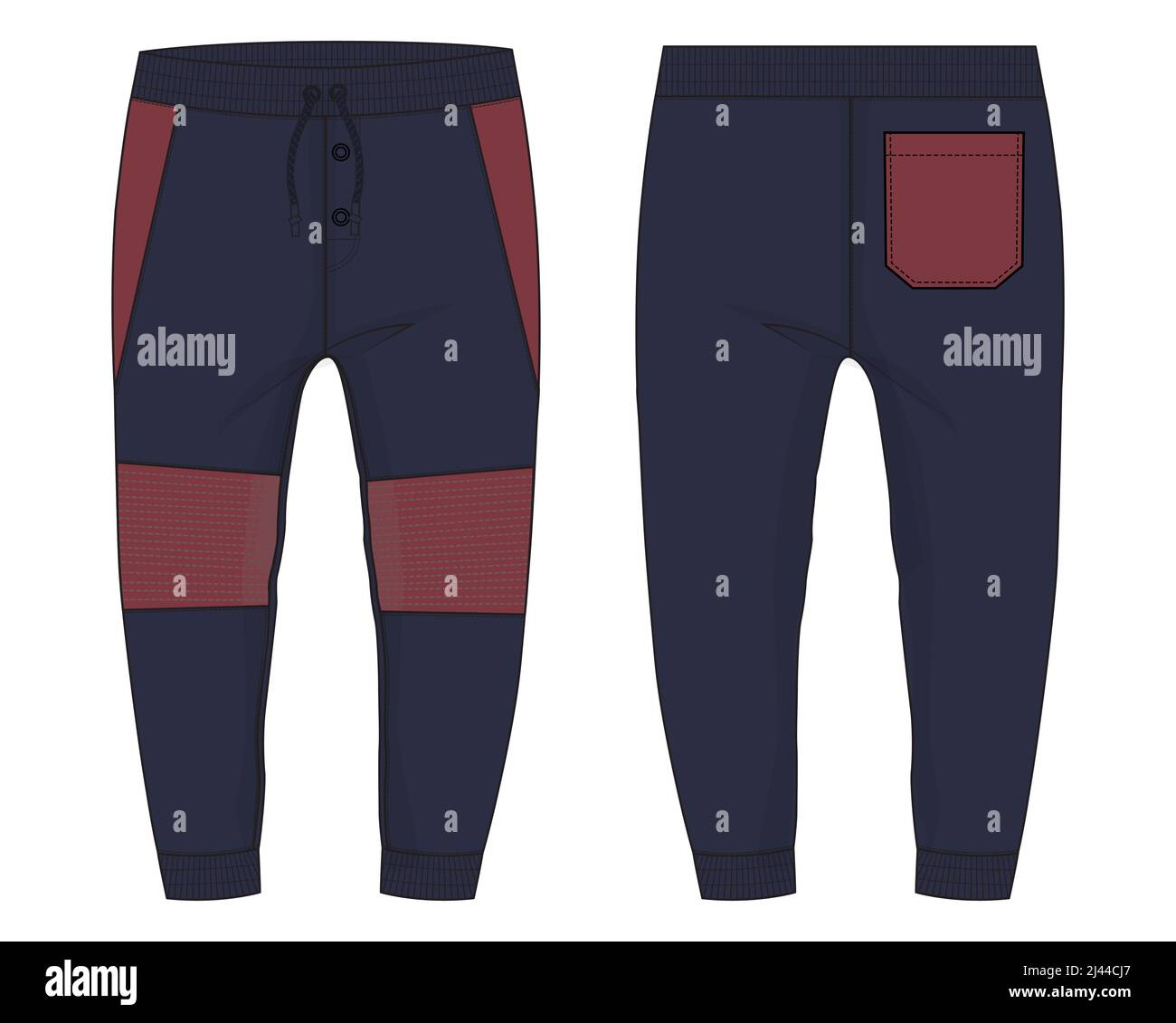 Basic Sweat Pant Technical Fashion Flat Sketch Template Front And Back