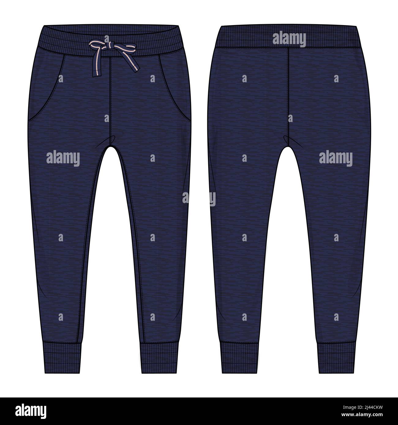 Basic Sweat Pant Technical Fashion Flat Sketch Template Front And Back