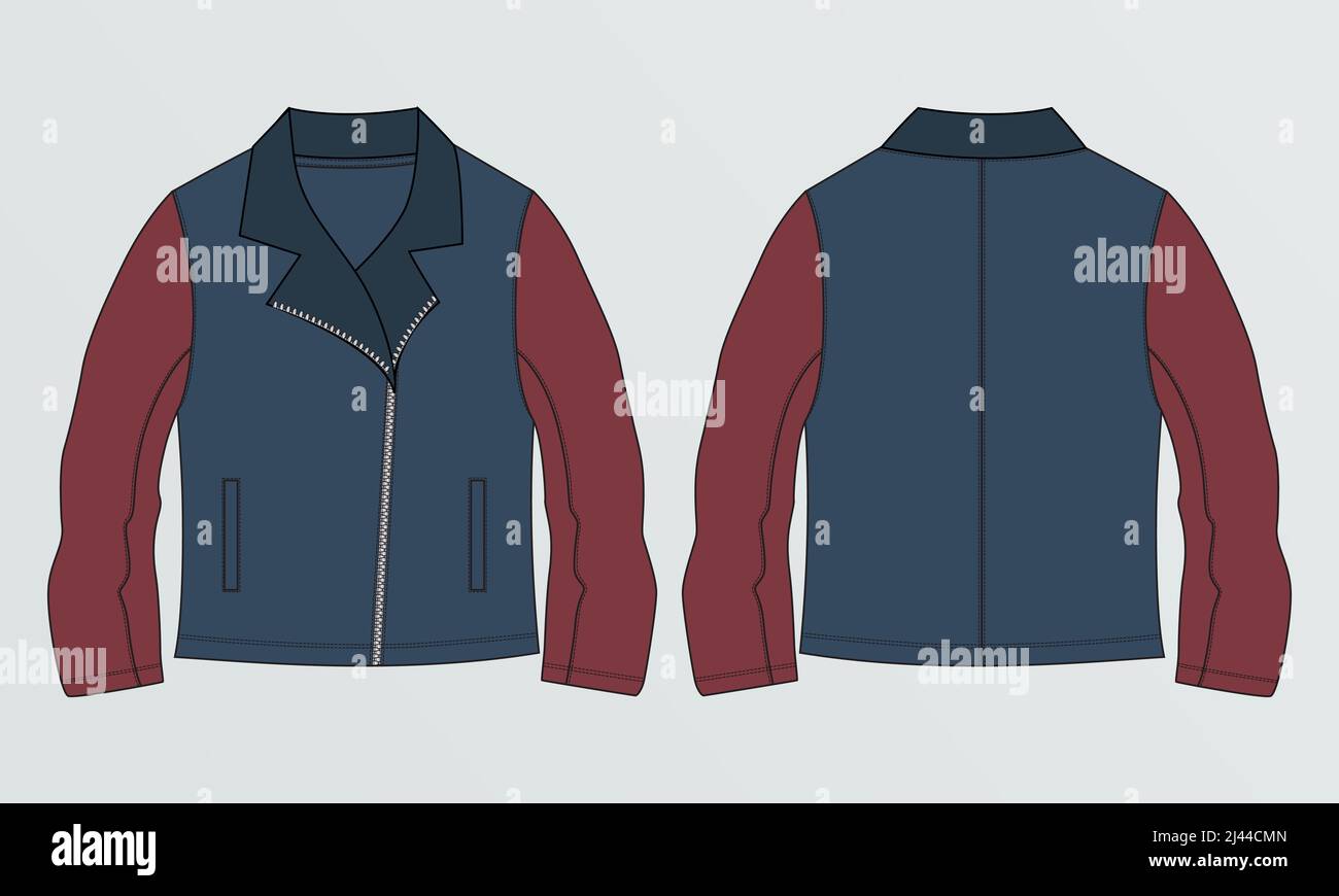 Long sleeve With zipper jacket technical fashion flat sketch vector ...