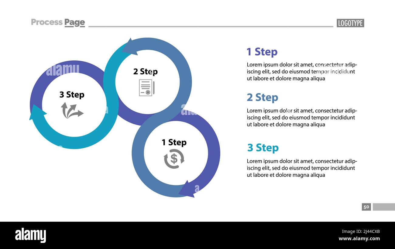 Three step process chart slide template. Diagram, strategy, plan ...