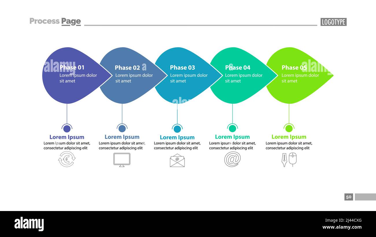 Five phase process chart slide template. Element of plan, strategy ...
