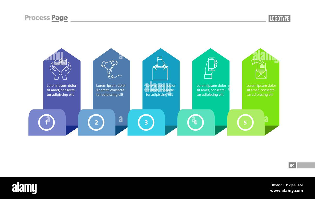 Five step process chart slide template. Element of diagram, strategy ...