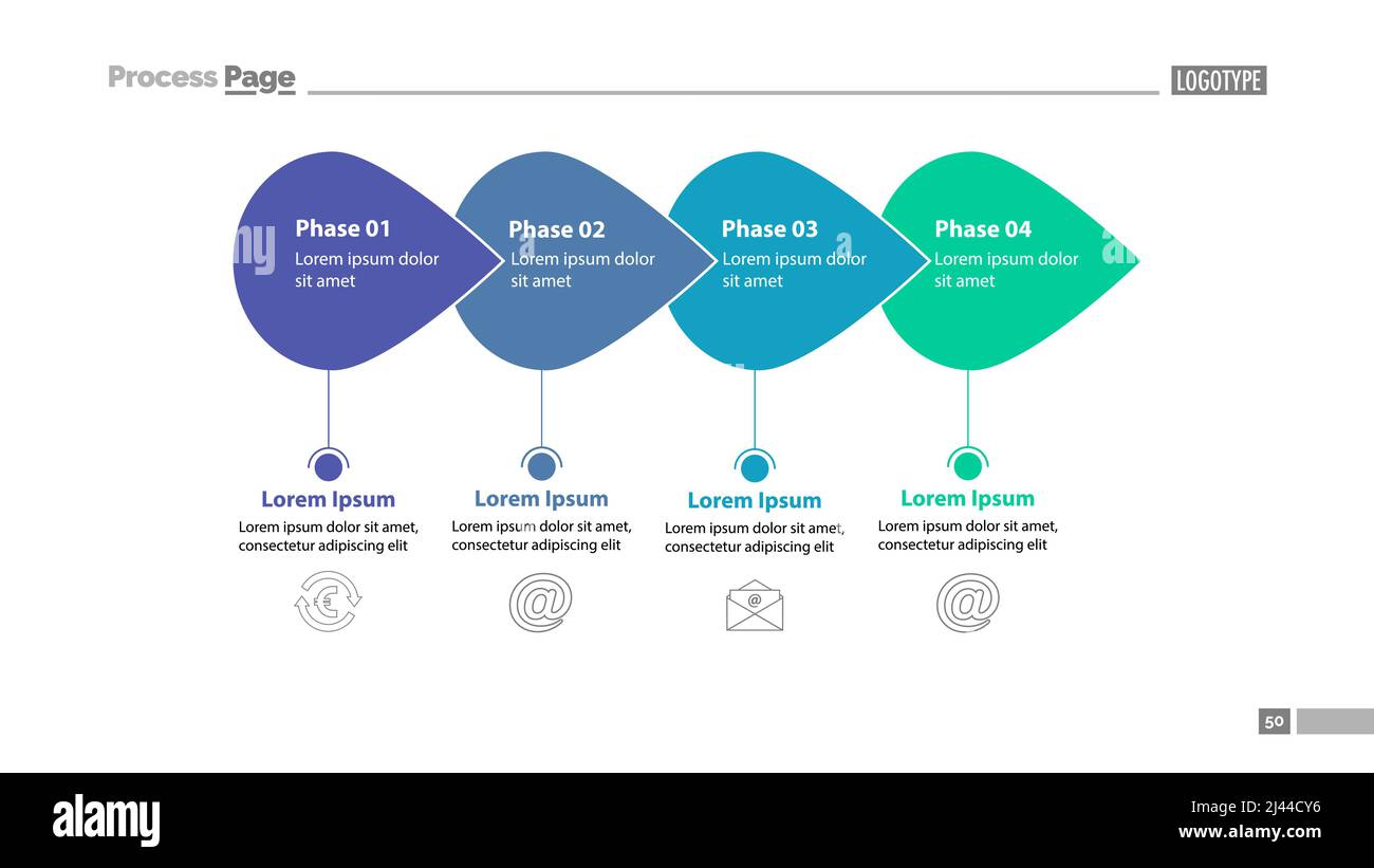 Four phase process chart slide template. Element of plan, strategy ...