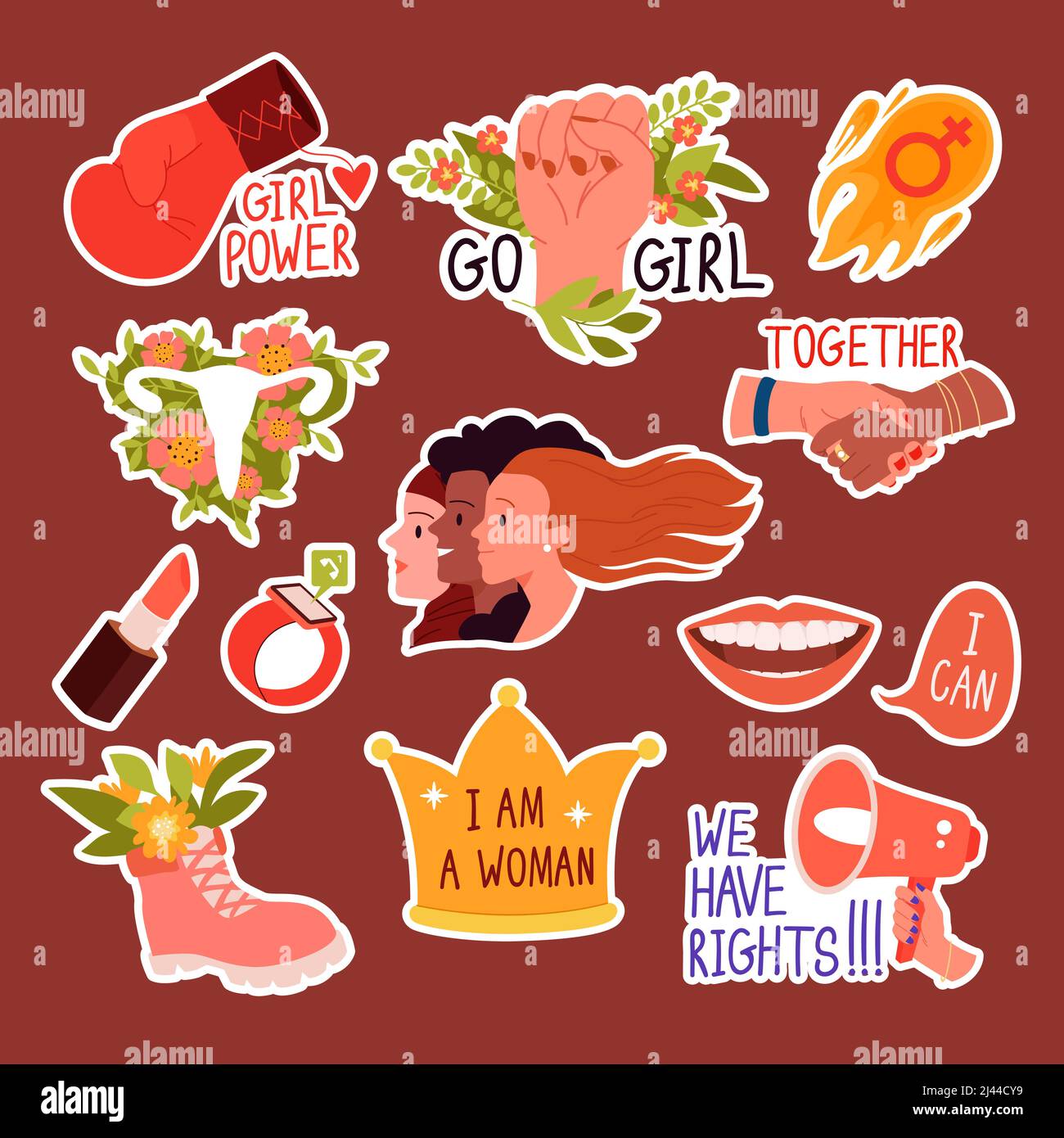 Girl power stickers set with feminists support messages, tattoo female ...
