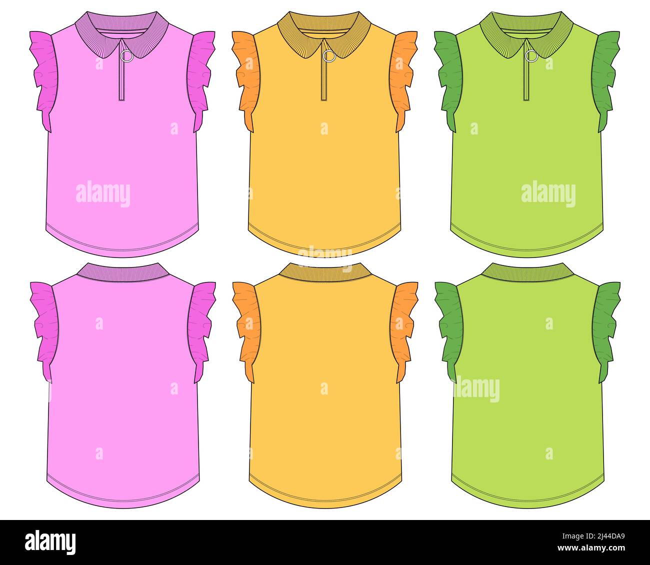 Multicolor set of collection Baby girls dress design technical Flat ...