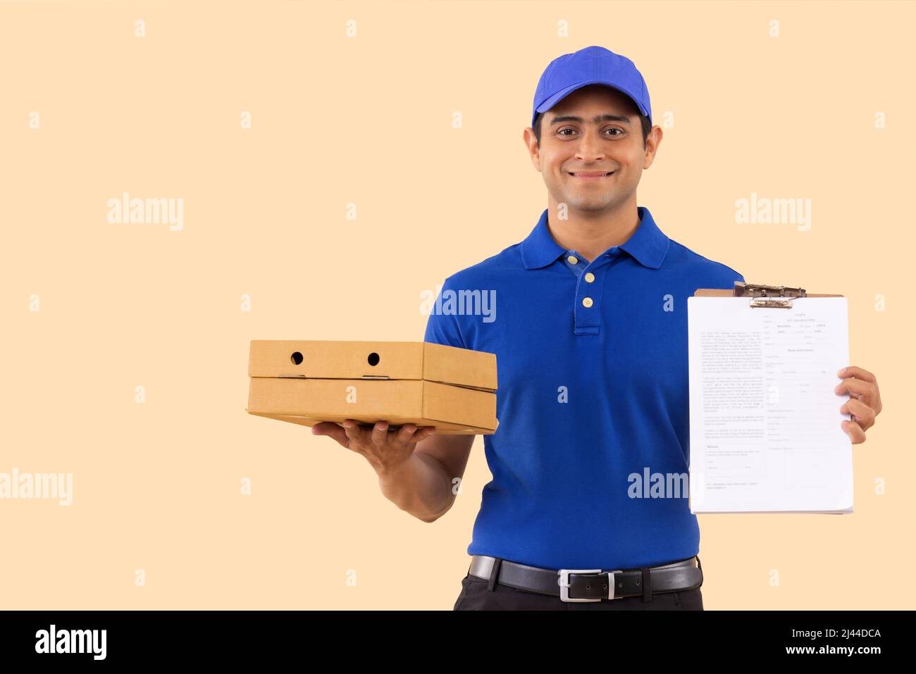 Portrait of a courier delivery boy with parcel and check list Stock ...