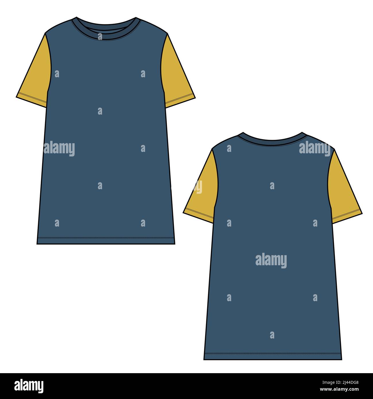 Short Sleeve T-Shirt overall technical Fashion Flat Sketch vector ...