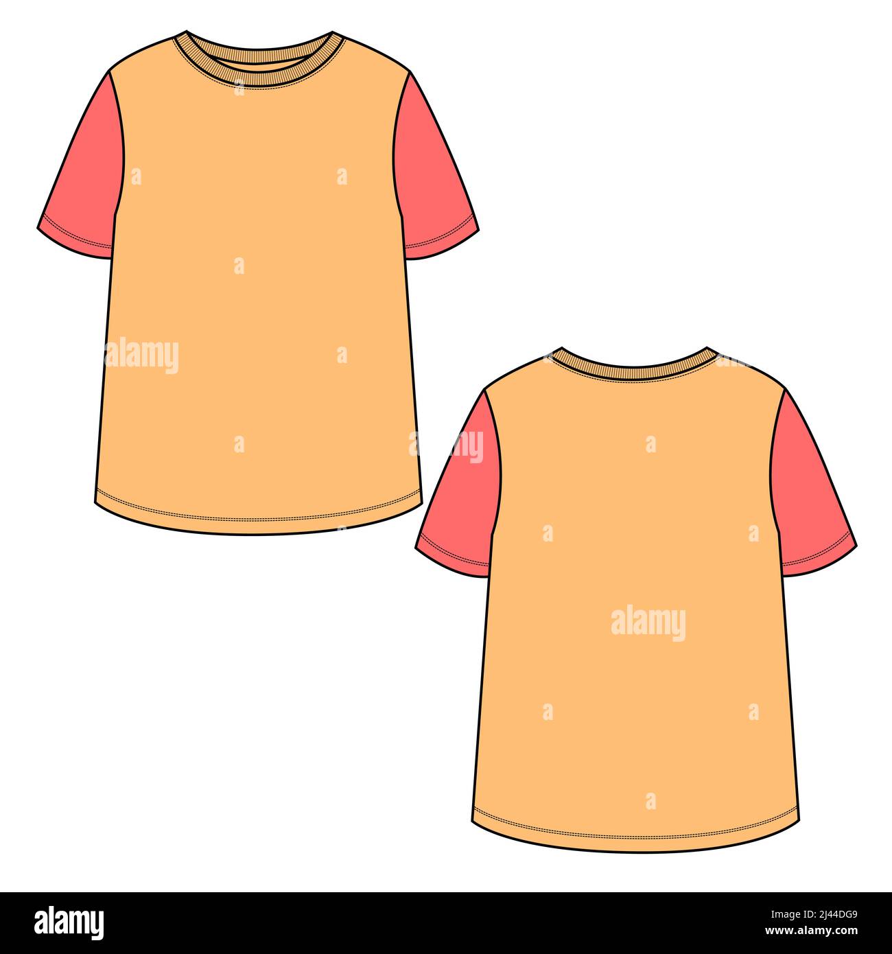 Short Sleeve T-Shirt overall technical Fashion Flat Sketch vector ...
