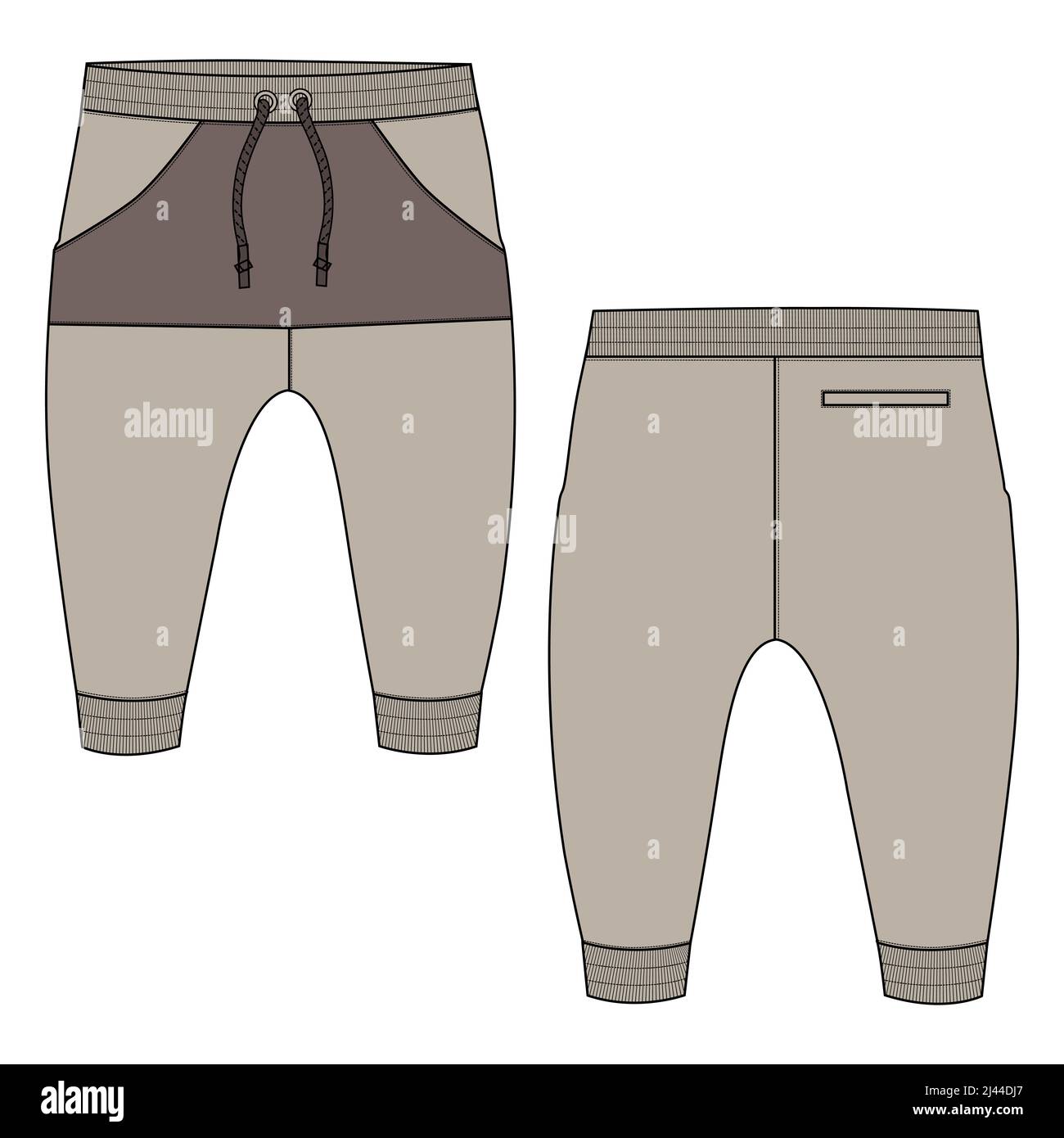 Basic Sweat Pant Technical Fashion Flat Sketch Template Front And Back